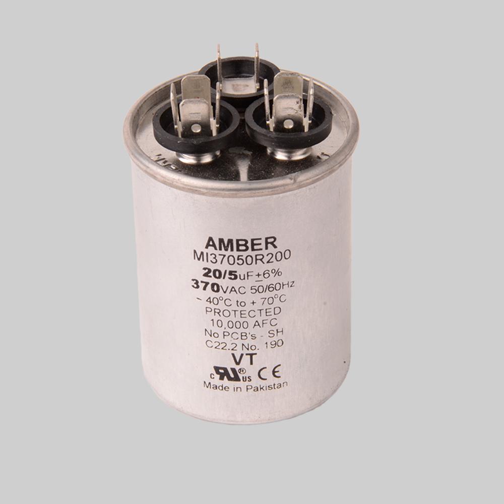 Motor Run Capacitors - 370VAC, Dual Capacitance, Metal, Round Can ...